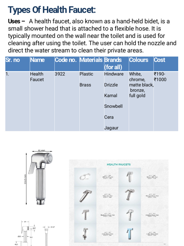Types of Health Faucet:: Uses | PDF