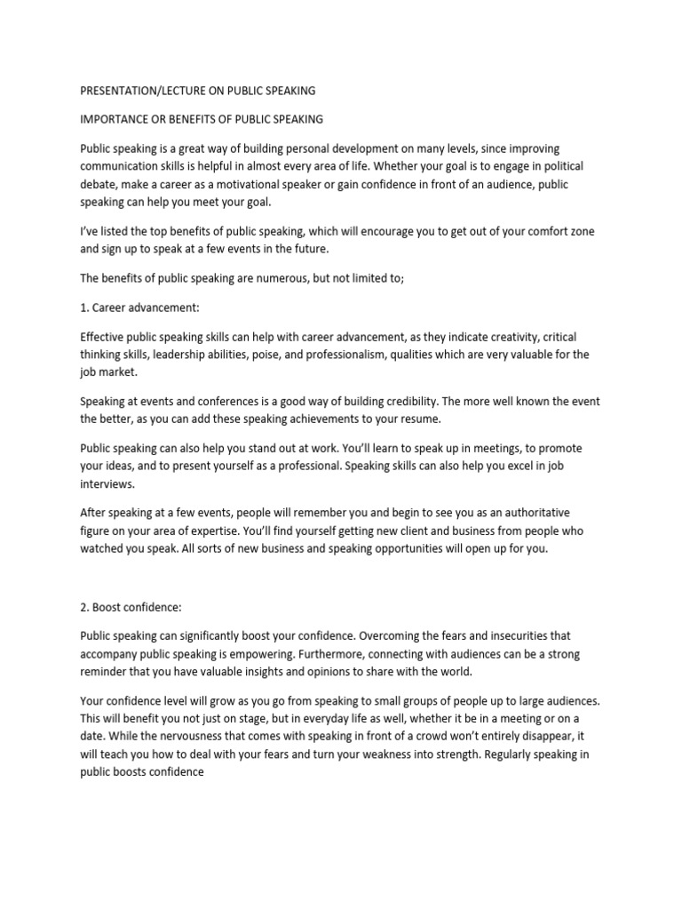 Benefits of Public Speaking Skills | PDF | Public Speaking | Speech