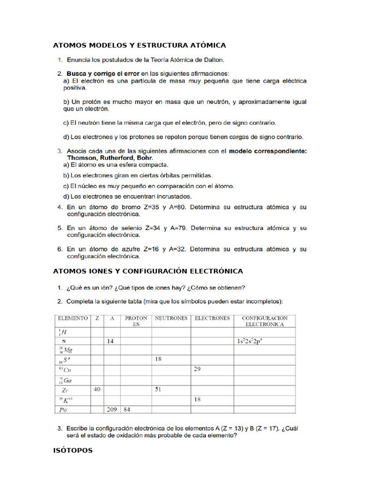 Ejercicios Atomo | PDF