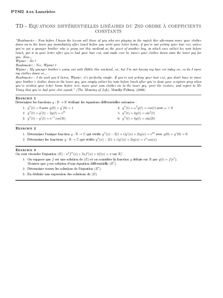 TD Equadiff Coeff CST | PDF | Mathematical Objects | Equations