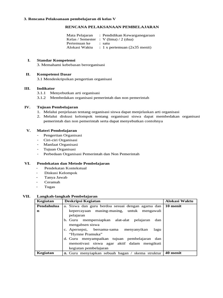 RPP PKN KELAS V SMT 2 Titin | PDF
