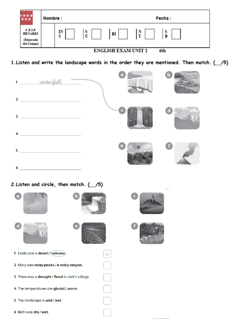 6th Grade English Exam Unit 2 | PDF