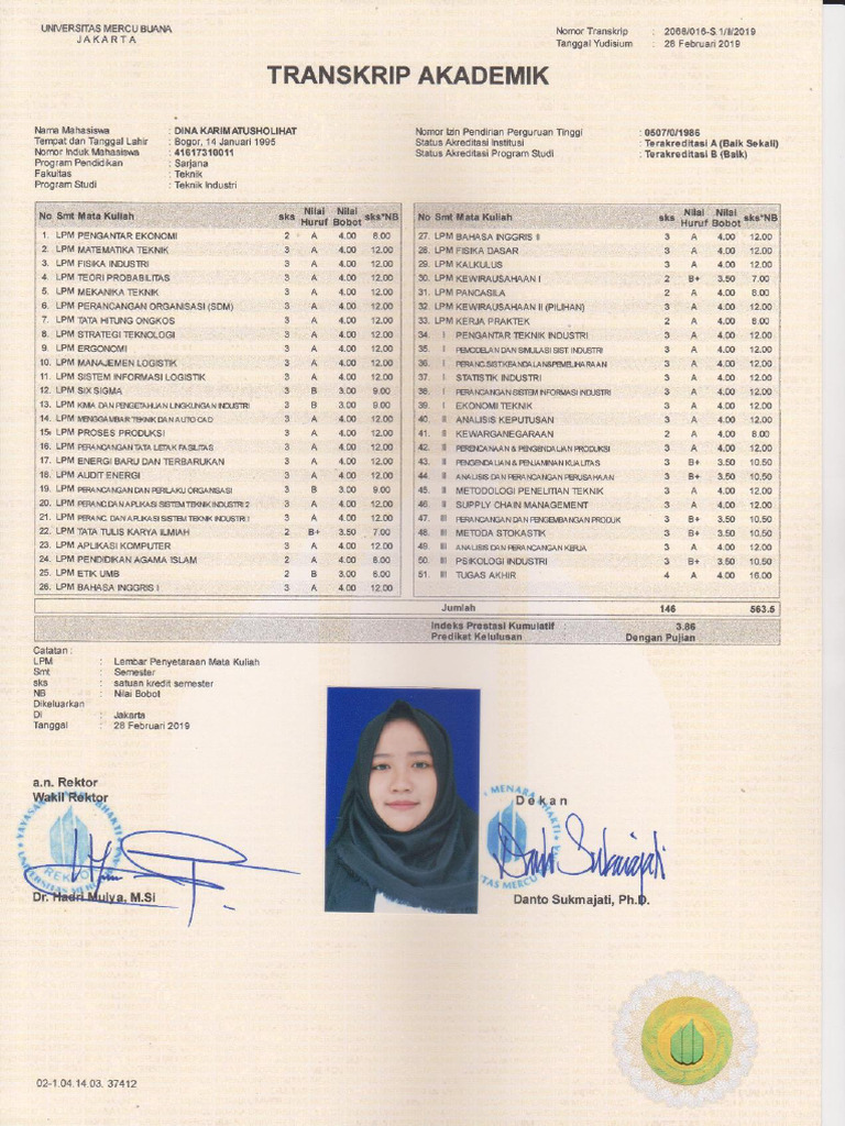 Transkrip Nilai | PDF