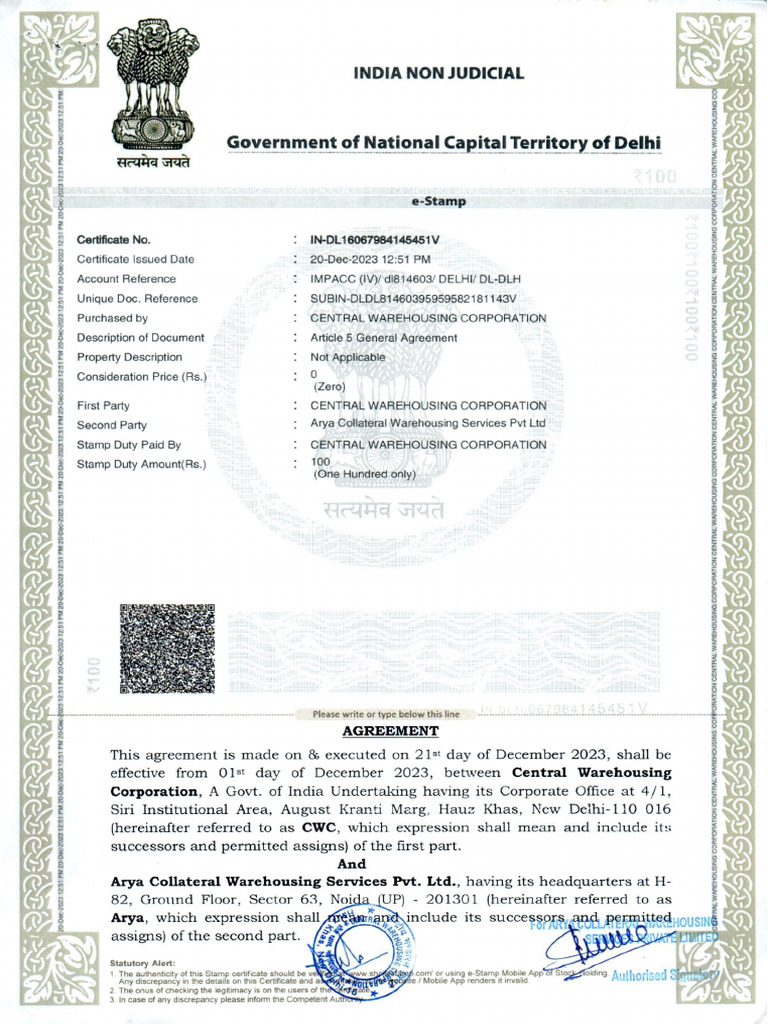 Arya Collateral Agreement 2023 | PDF