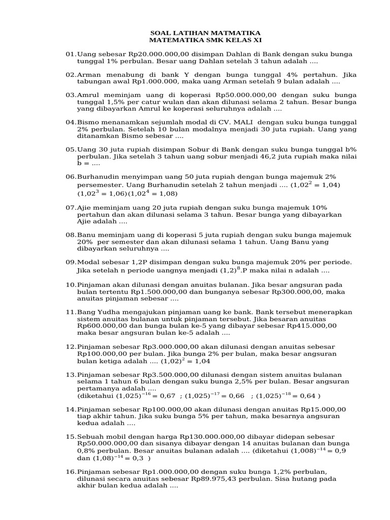 Latihan MTK Kls Xi 2024 | PDF