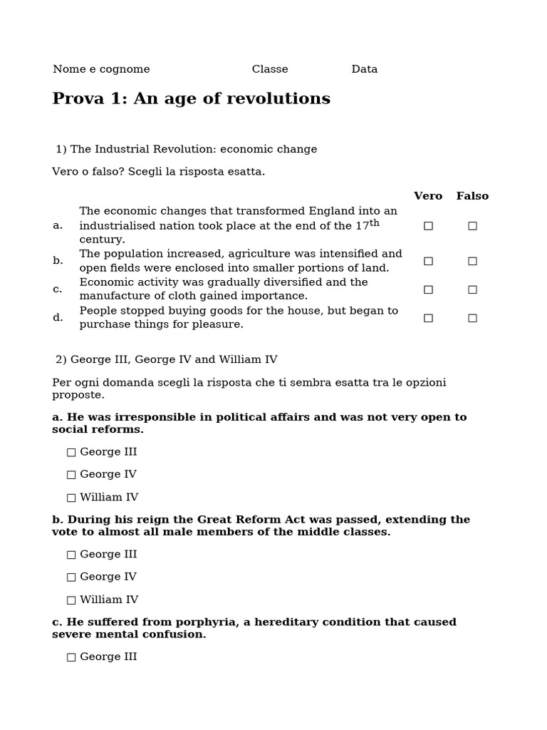 Industrial Revolution & Historical Events Quiz | PDF | Industrial ...