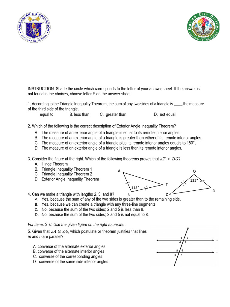 Quarterly Test - Q4 Mathematics 8 | PDF | Triangle | Angle