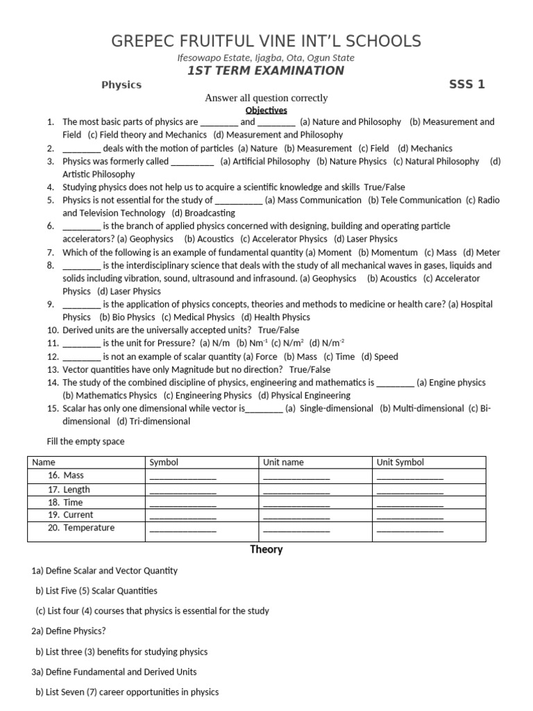 SSS 1 PHYSICS | PDF | Physics | Physical Quantities