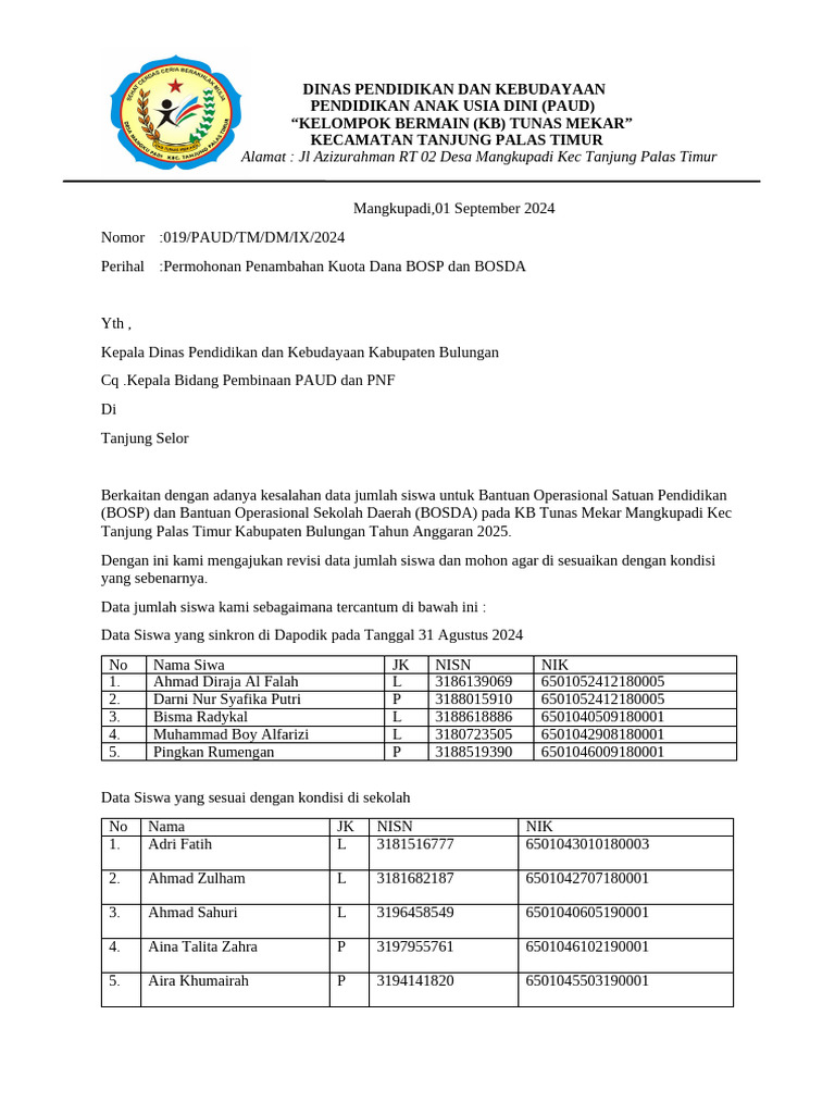 Permohonan BOSP BOSDA baru | PDF