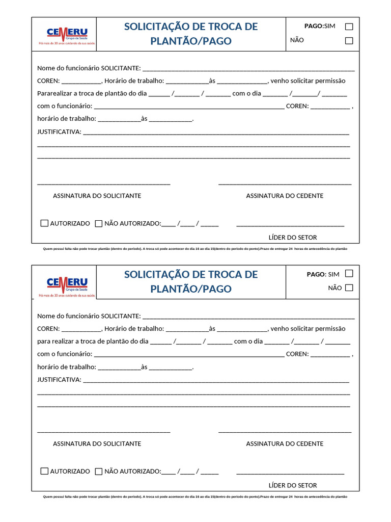 Formulario de Troca | PDF