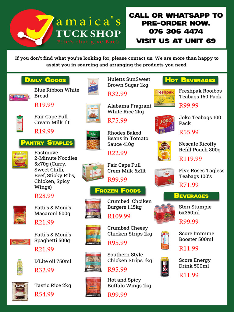 Tuck Shop Price List and Stock Items | PDF | Foods | Asian Cuisine