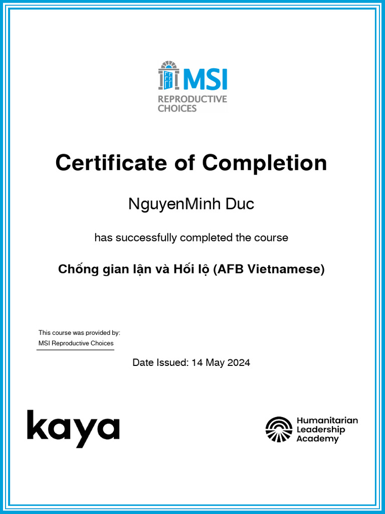 AFB Vietnamese_Completion certificate | PDF