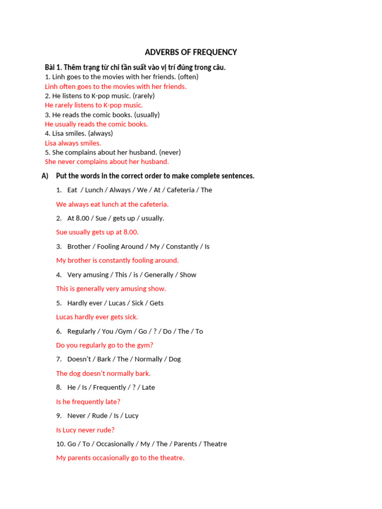 EX ADVERBS OF FREQUENCY Bao Ngoc 3 | PDF