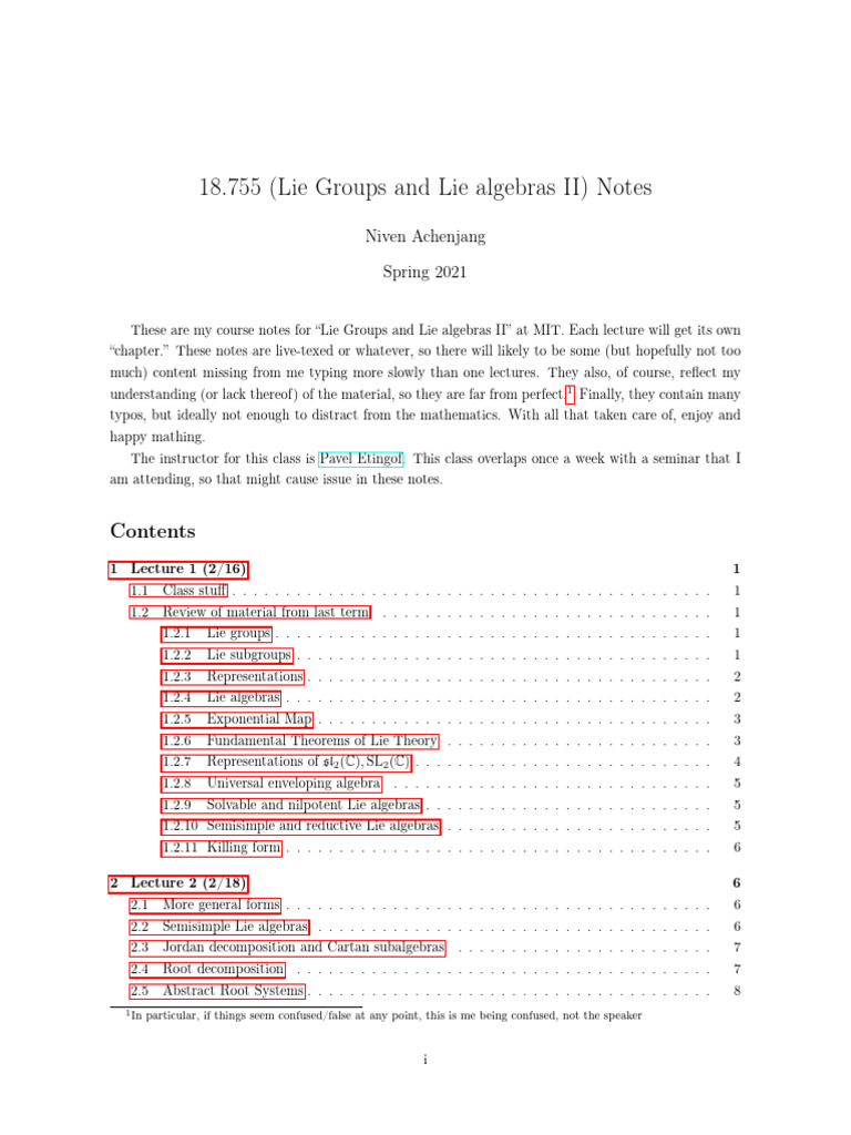 18 755 Notes | PDF | Lie Algebra | Exponential Function