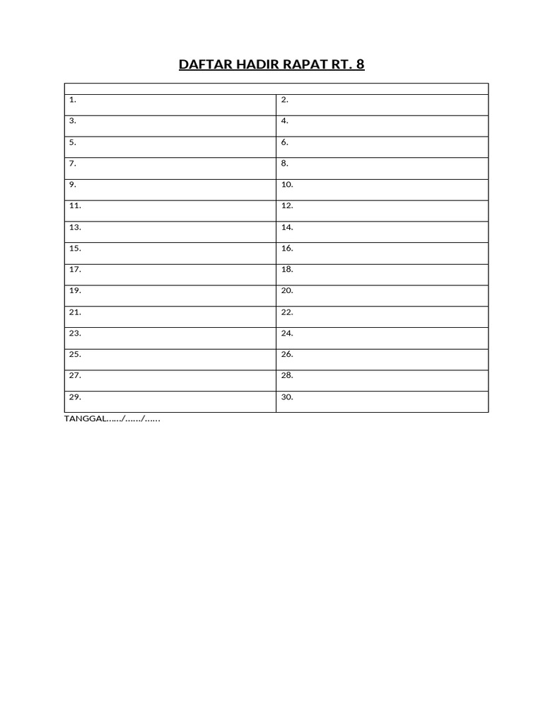 Daftar Hadir Rapat RT | PDF