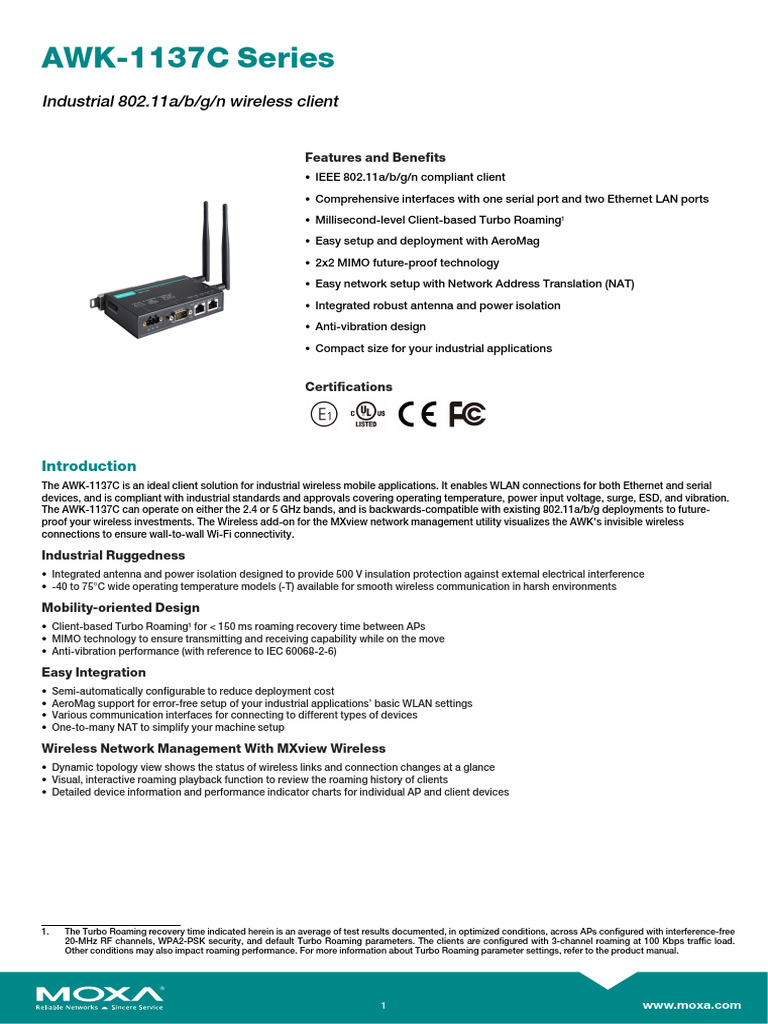 5_moxa-awk-1137c-series-datasheet-v1.9 | PDF | Ieee 802.11 | Wireless Lan