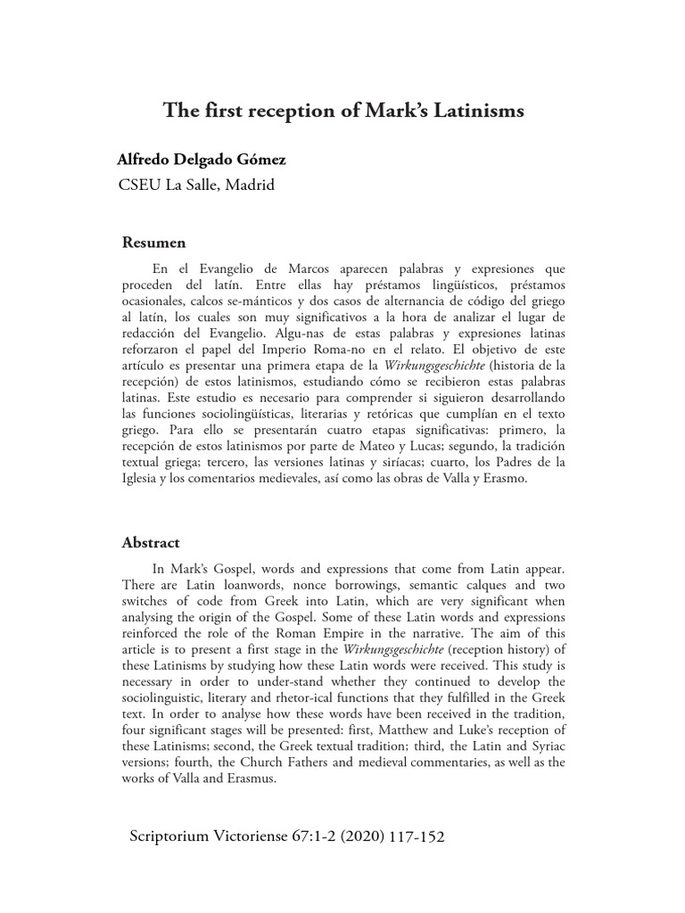 Reception of Latinisms in Mark's Gospel | PDF | New Testament | Bible