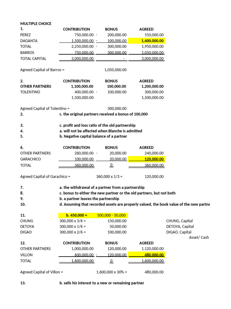 Partnership Capital Contributions Summary | PDF | Financial Services ...