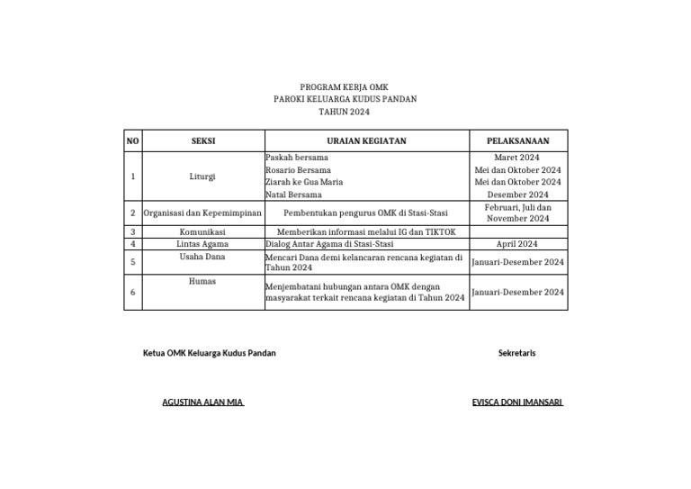 PROGRAM KERJA OMK PAROKI PANDAN 2024 | PDF