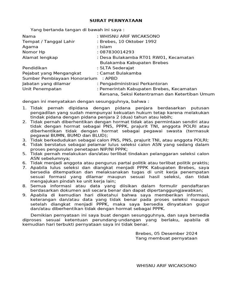 Lampiran II - Surat Pernyataan | PDF