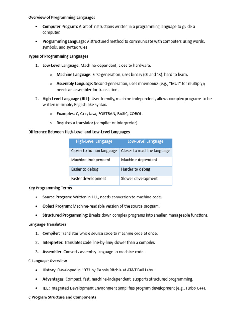 Programming Languages Overview | PDF | Programming | Computer Program