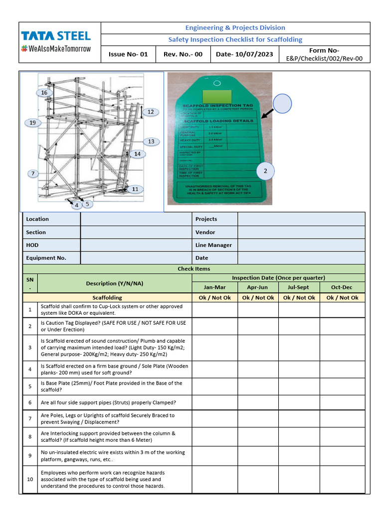 Scaffolding Inspection Checklist Pictorial | PDF | Scaffolding ...