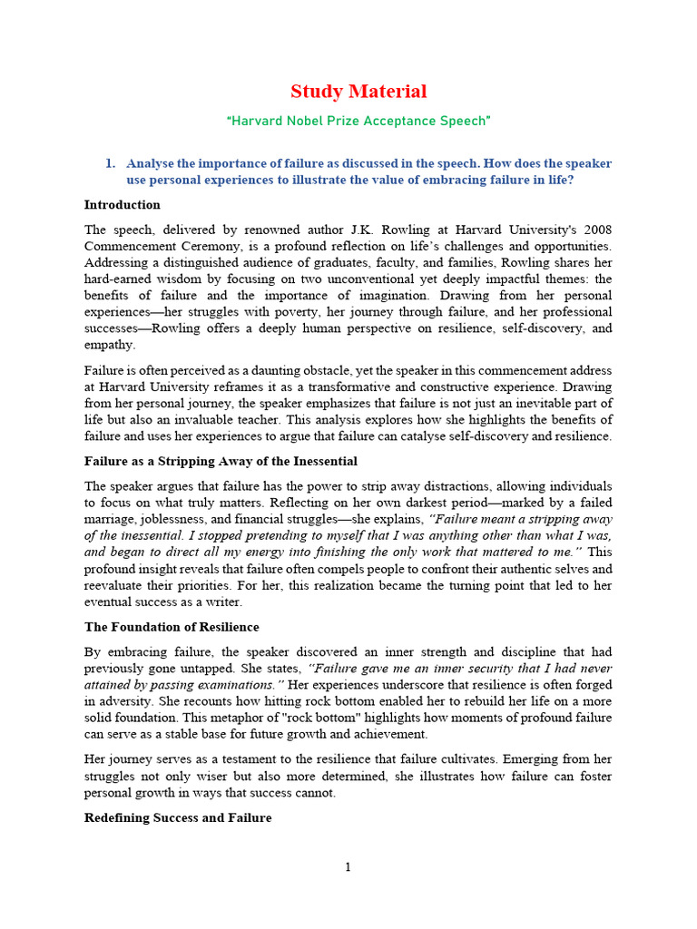 Notes - Harvard Nobel Prize Acceptance Speech | PDF | Empathy ...