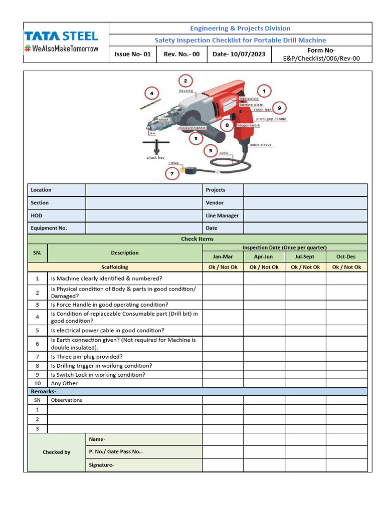 5. Portable Drill Machine Inspection Checklist pictorial | PDF