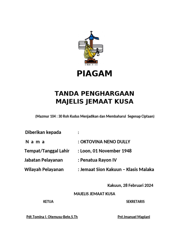 PIAGAM Penghargaan Majelis | PDF