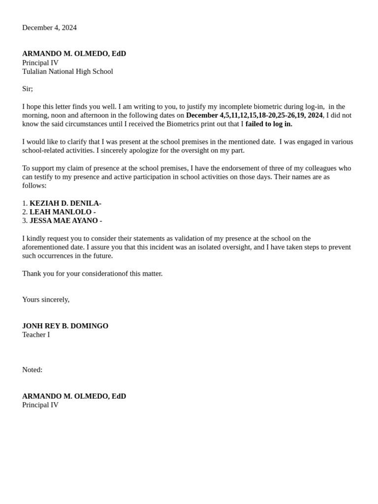 Letter of Justification DTR | PDF