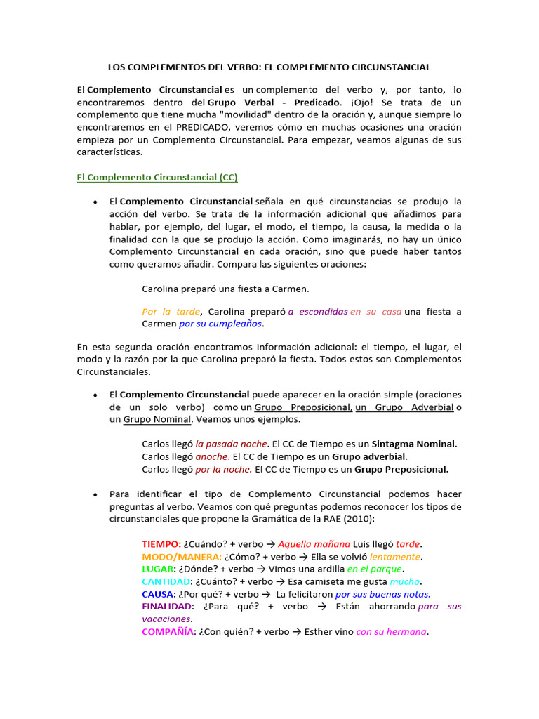 Complemento Circunstancial del Verbo | PDF | Adverbio | Oración (Lingüística)