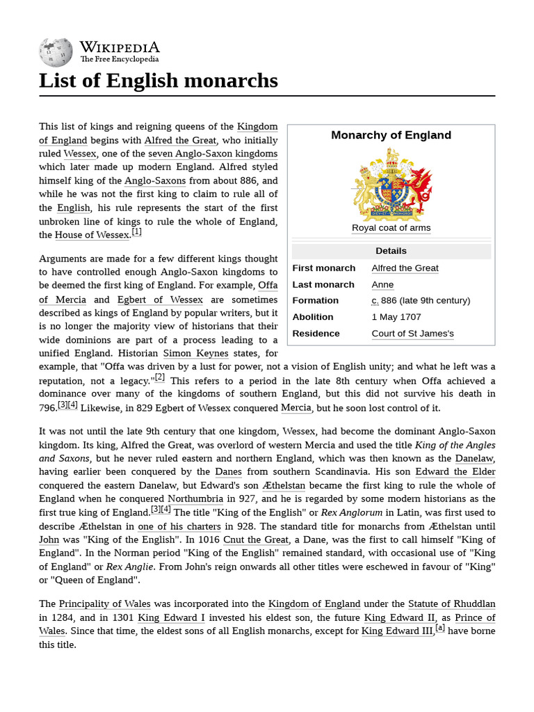 List of English Monarchs | PDF | William The Conqueror | House Of Plantagenet