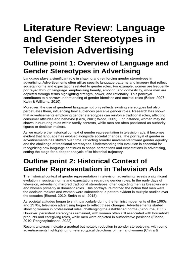 Literature Review - Language and Gender Stereotypes in Television ...
