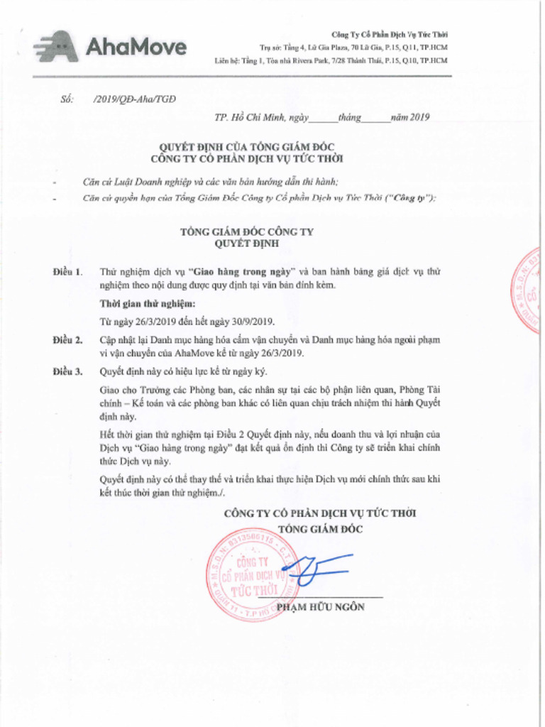 Ahamove - Quyet Dinh Cap Nhat Danh Muc Hang Hoa Cam Van Chuyen | PDF