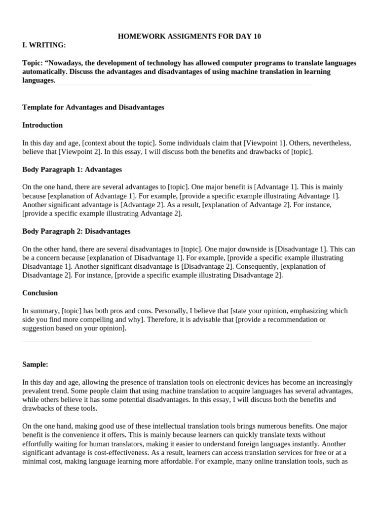 HOMEWORK ASSIGNMENTS FOR DAY 10 | PDF | Translations | Social Media