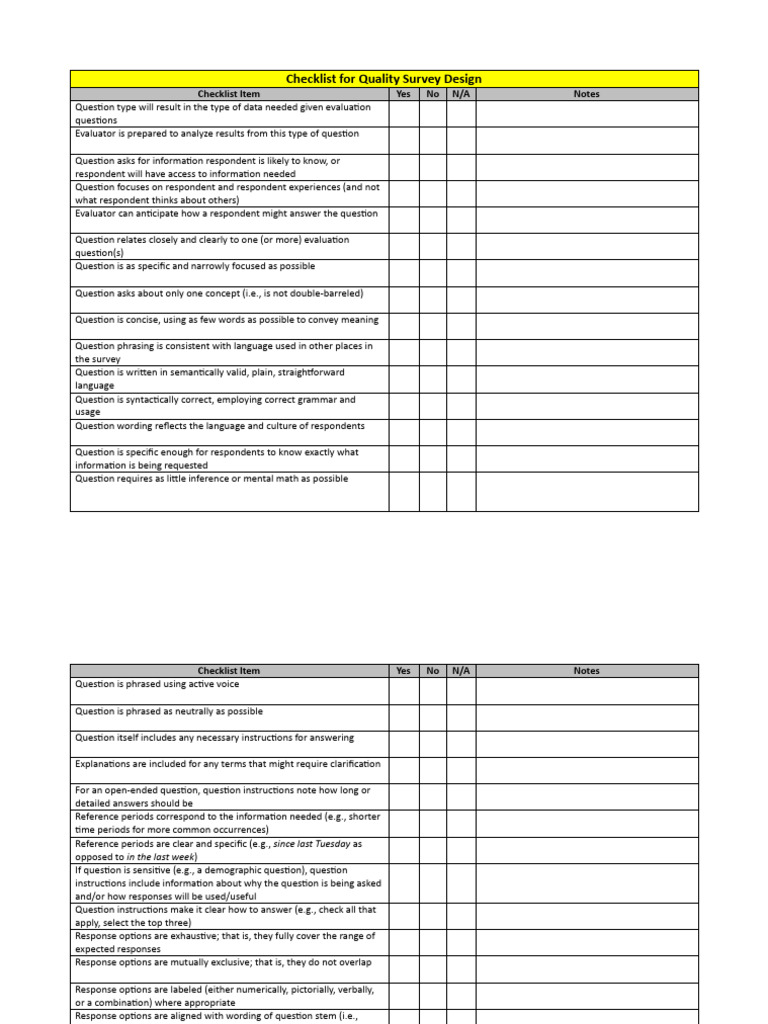 Checklist For Quality Survey Design | PDF | Question | Semantics
