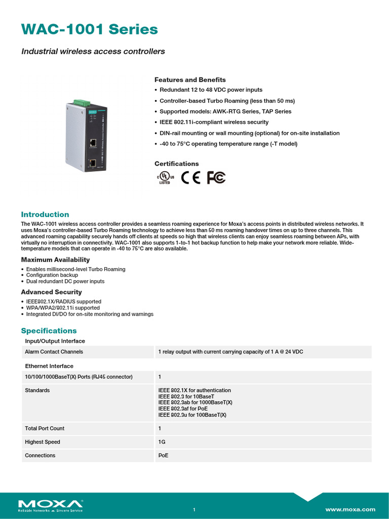 Moxa WAC-1001 Wireless Access Controller | PDF | Ieee 802.11 | Computer ...