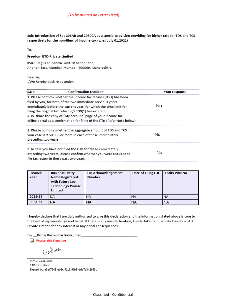 FBTDPL - Declaration Under Sec 206AB and 206CCA of The Income-Tax Act-2 ...