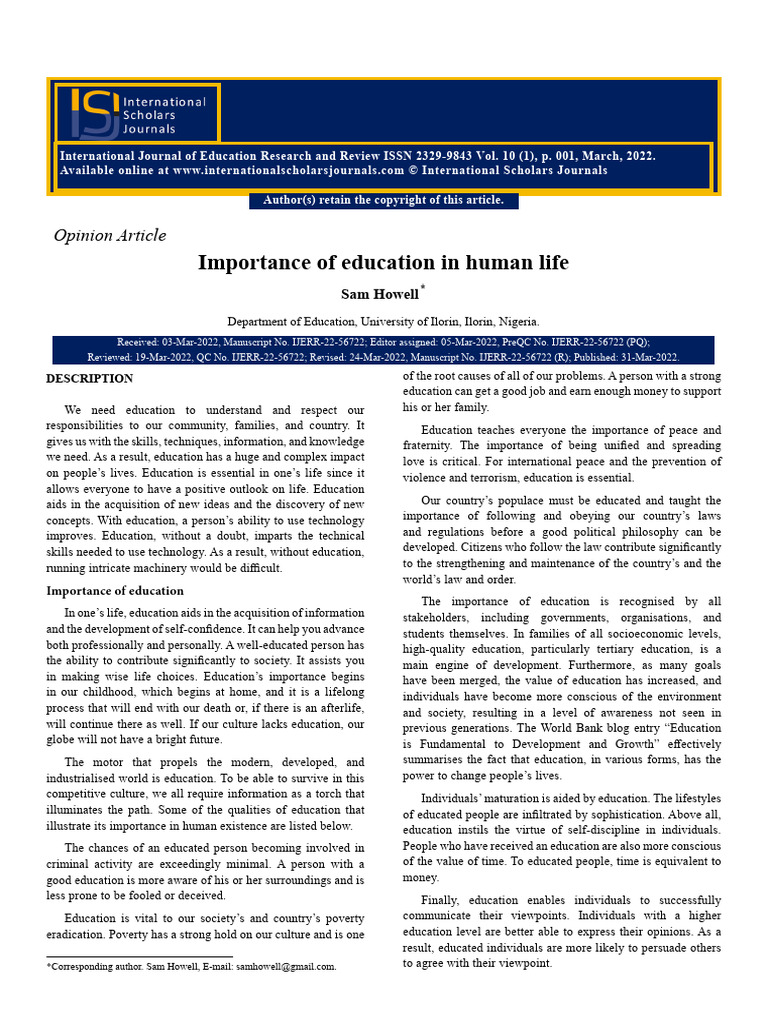 Importance of Education | PDF