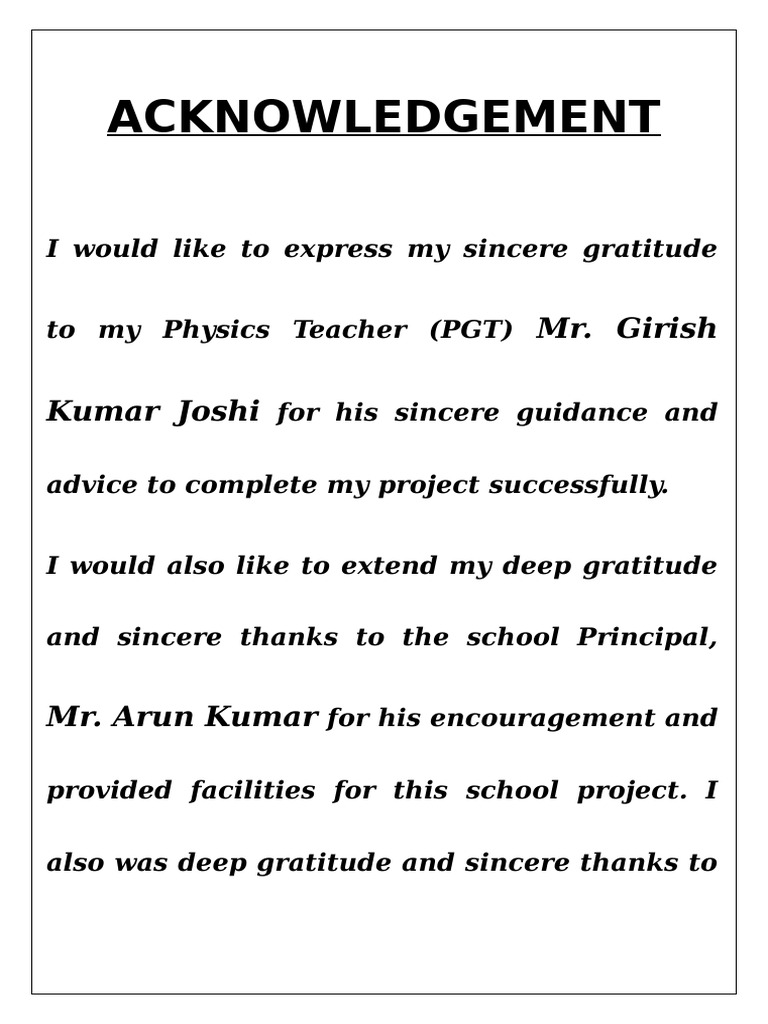 Acknowledgements for School Project | PDF