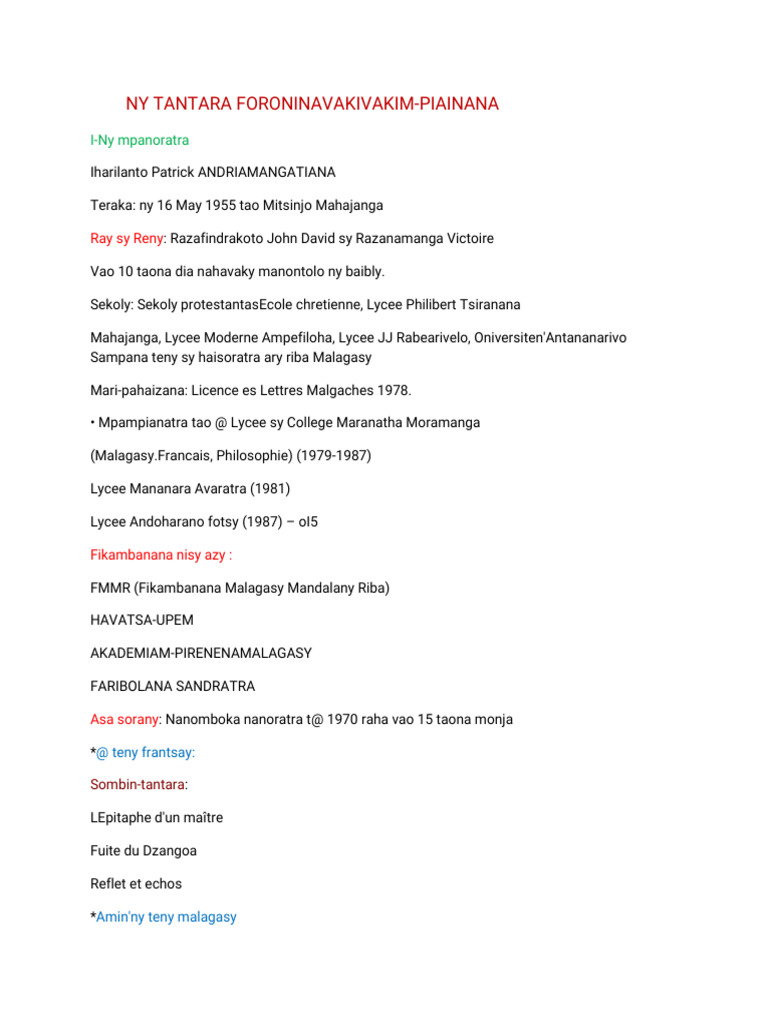 NY TANTARA VAKIVAKIM-PIAINANA-WPS Office | PDF