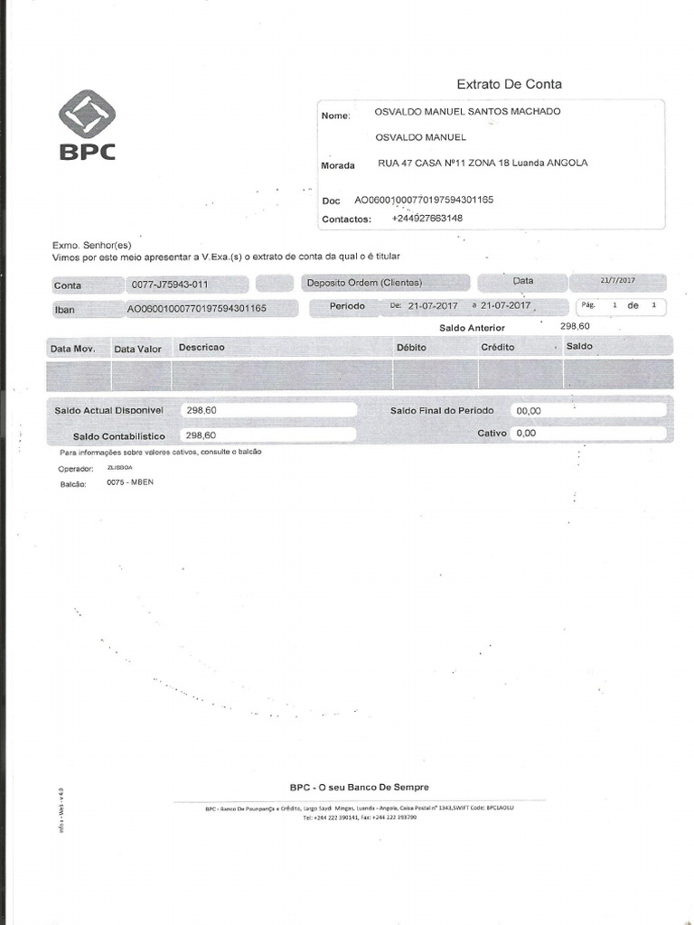 Extrato de Conta BPC | PDF