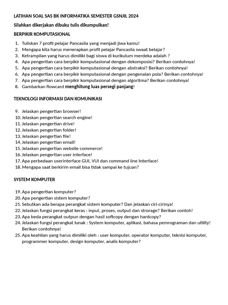 Latihan Soal Informatika 2024 | PDF