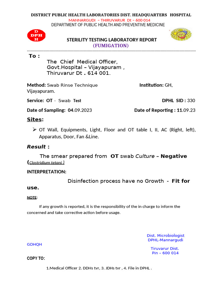 11.09.23 OT - Swab in Vijayapuram GH ... Thiruvarur | PDF