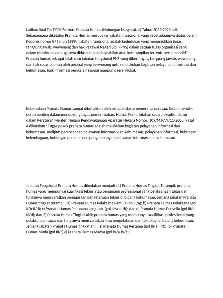 Latihan Soal Tkb Pranata Humas Bagian 1 | PDF