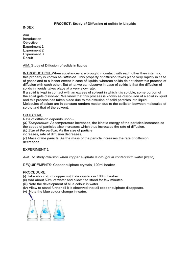 Chem Project_XII Study of diffusion solids in liquids. | PDF | Diffusion | Liquids