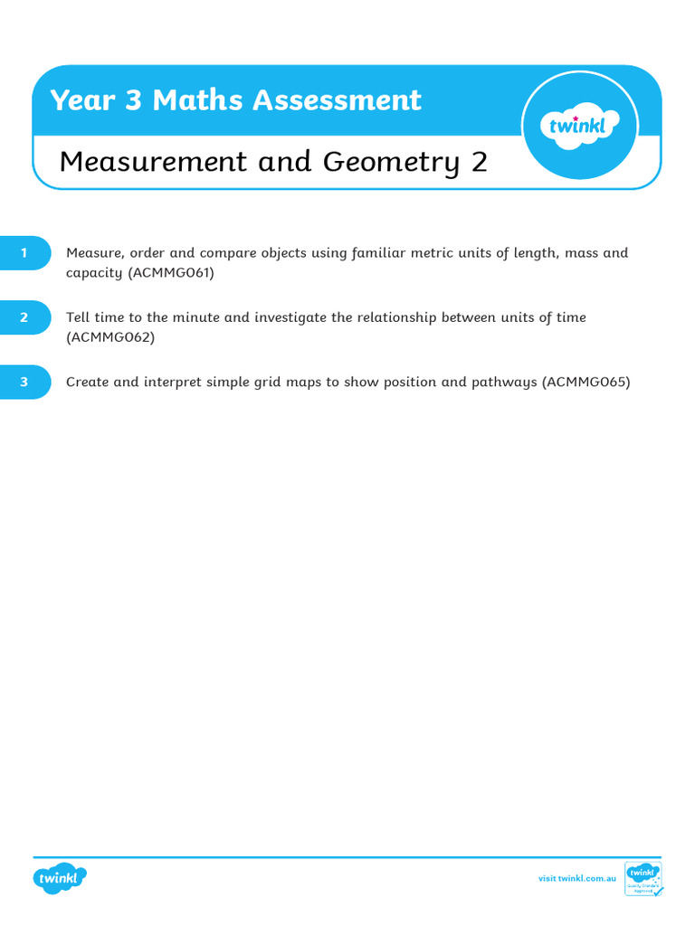 Year 3 Maths Assessment Measurement and Geometry 2 | PDF | Measurement | Metrology