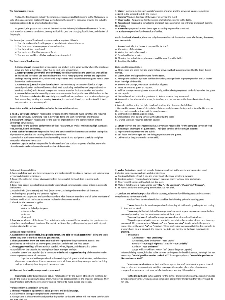 The food service system | PDF | Waiting Staff | Restaurants