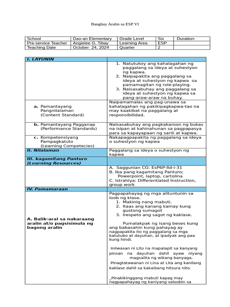Esp Lesson Plam 5 | PDF