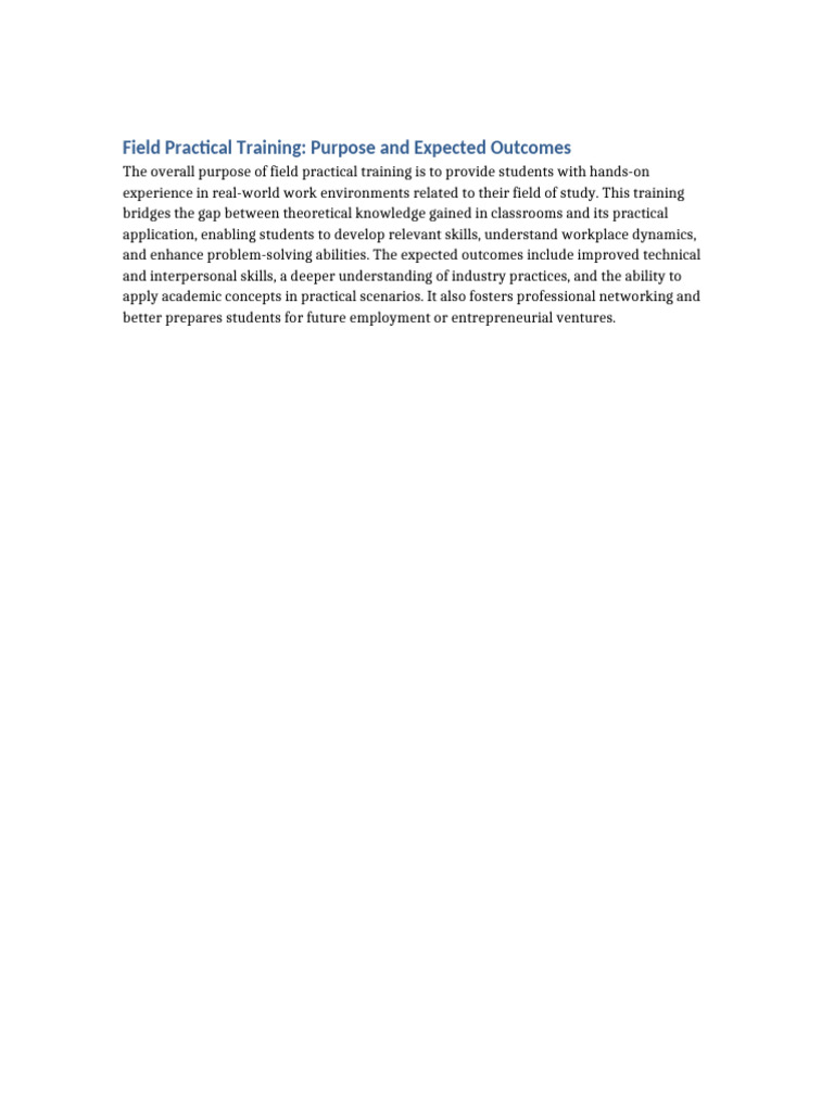 Field Practical Training | PDF